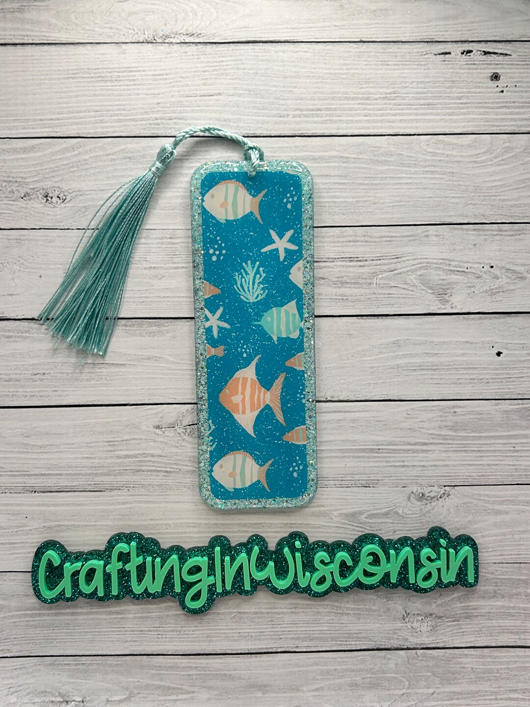 Fish Sea Animals Bookmark, Glitter Bookmark, Reading Accessory, Cute ...