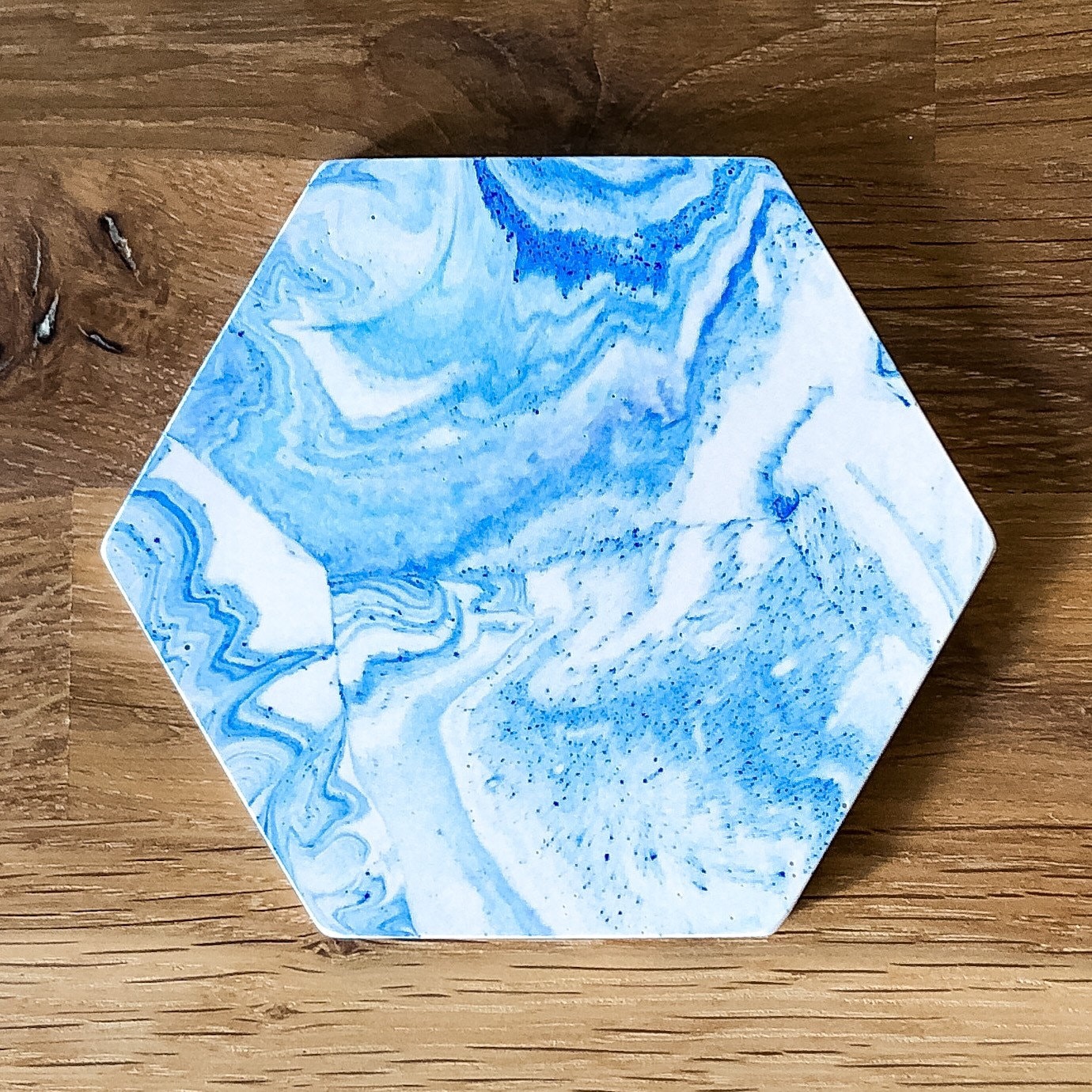 Set of 2 Blue & White Marble Jesmonite Hexagon Coasters | Marbled ...