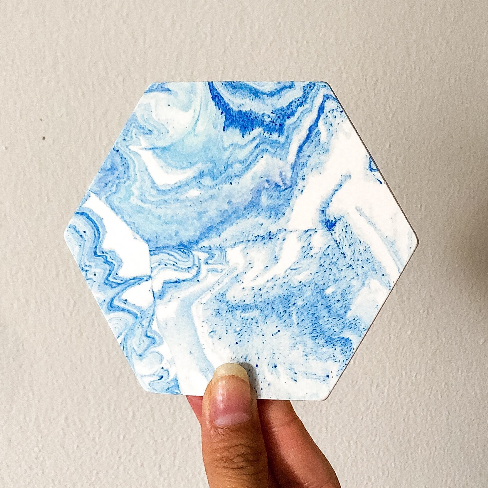 Set of 2 Blue & White Marble Jesmonite Hexagon Coasters | Marbled ...
