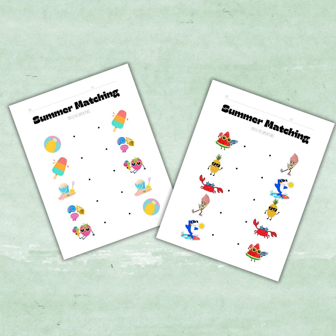 Ocean Matching Game: Summer Beach Printable Worksheets (2 PDF Pages - Etsy