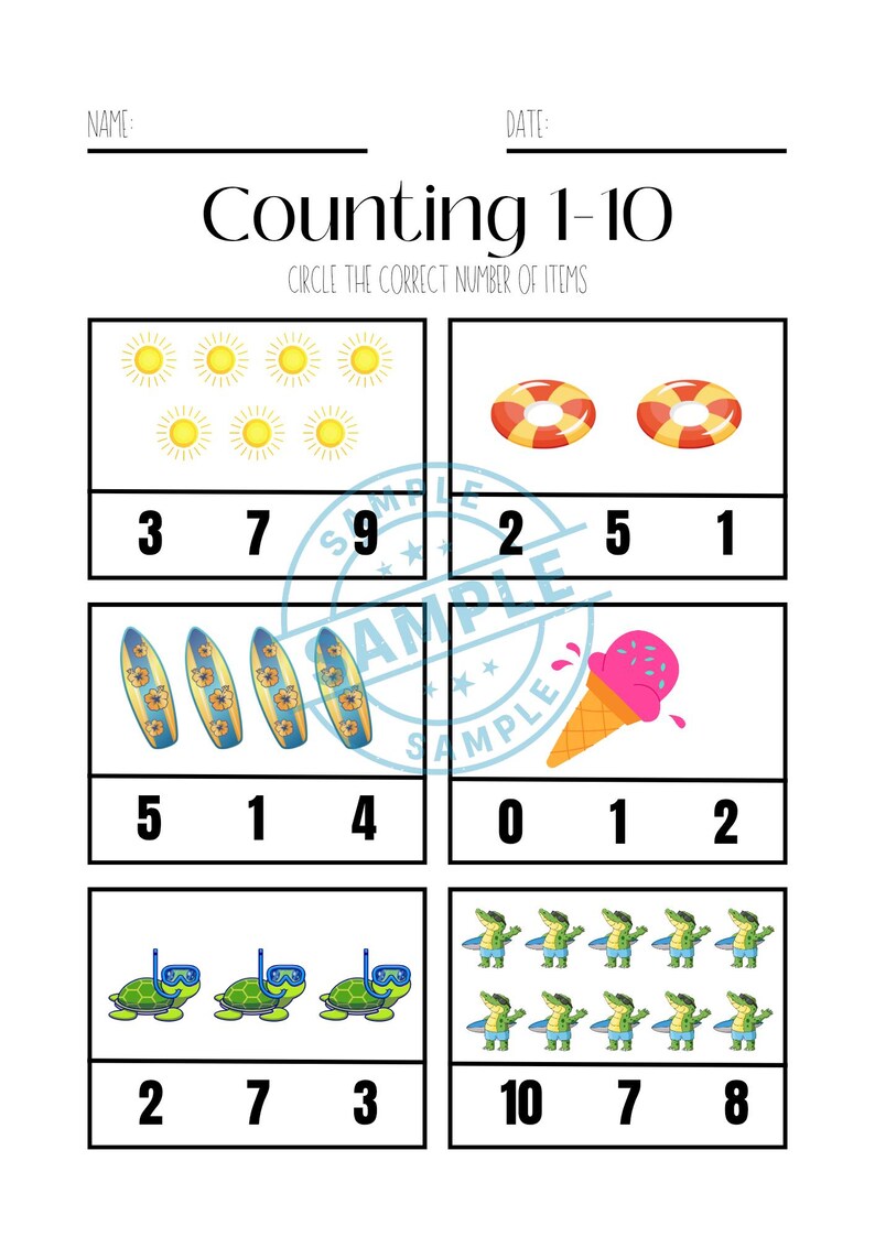 Summer Counting Practice Sheets: Printable Math Activity for ...