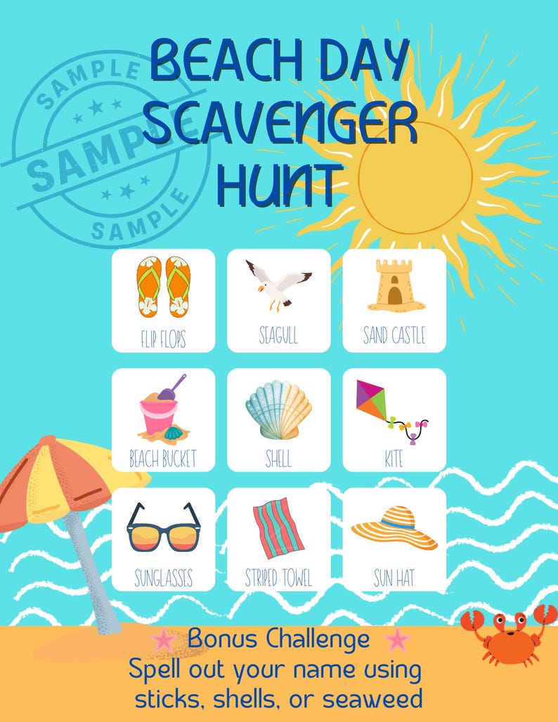 Beach Scavenger Hunt Printable Game: Summer Vacation Activity (PDF ...