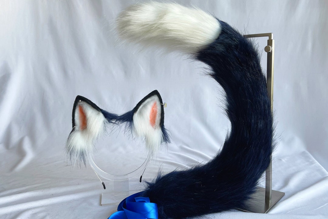 23 Blue Cat Ear Tail-wolf Ears-cosplay-animal Ears-plush Headband ...