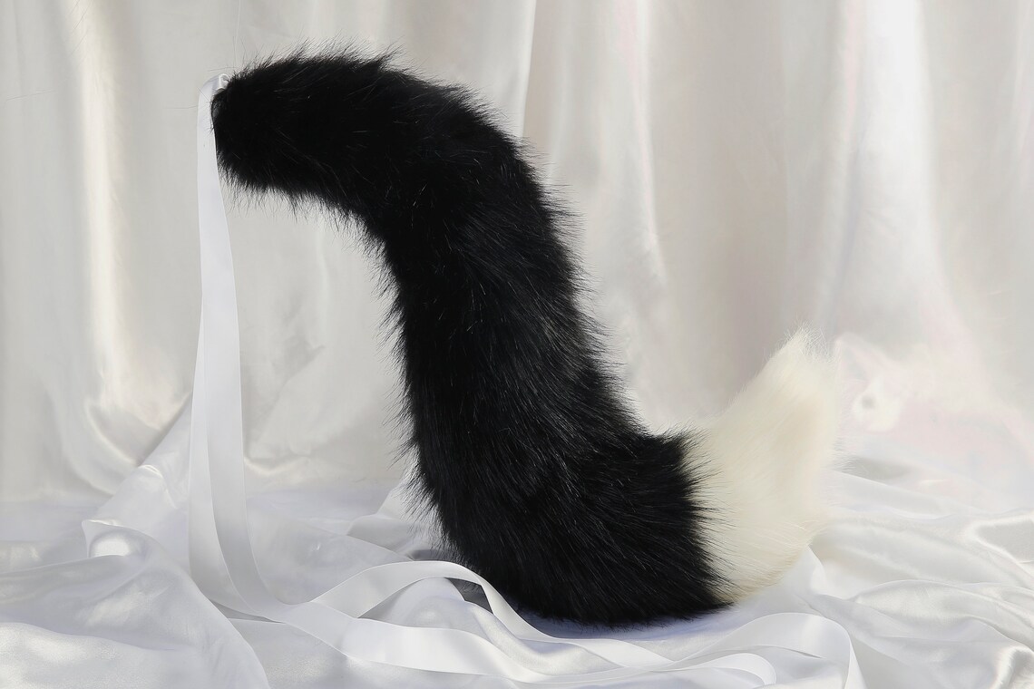 Curvy Big Tail Fluffy Furry Fox Tail Black and White Cosplay - Etsy