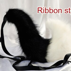 Curvy Big Tail Fluffy Furry Fox Tail Black and White Cosplay - Etsy