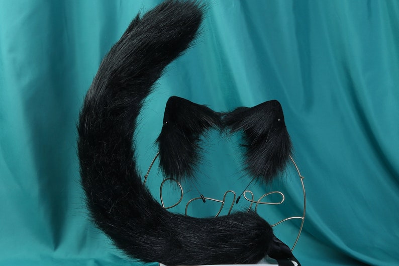 23 Inch Black Cat Ears Tail-cosplay-animal Ears-plus - Etsy