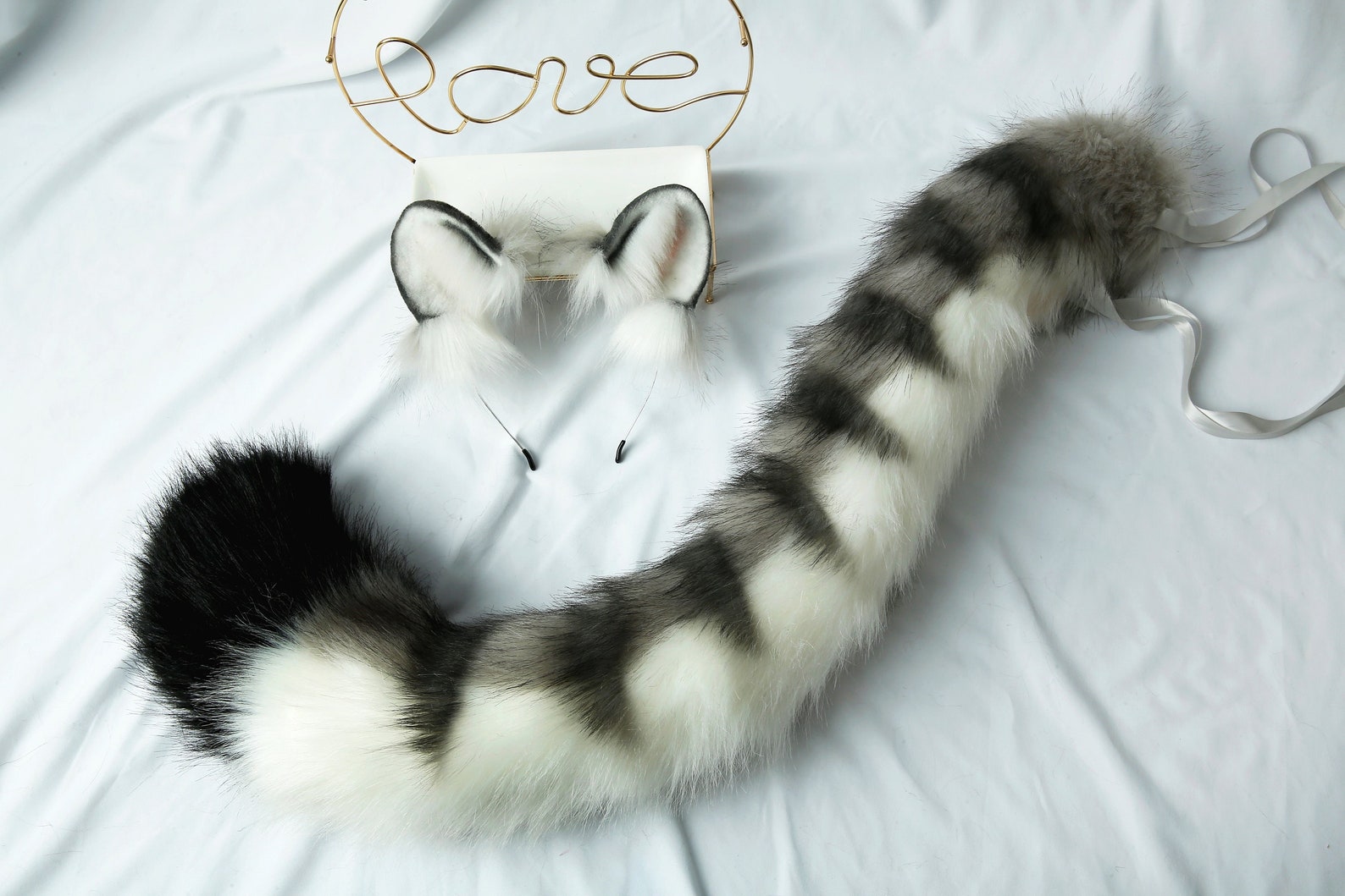 35 Inch Light Gray Tiger Ear Tail Set-cosplay-animal - Etsy