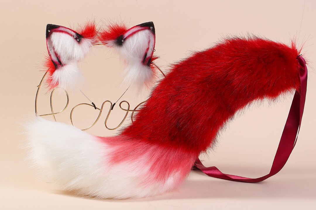22 Inch Red Wolf Ears And Tail Set Fox Ear Tail Set Anime Etsy
