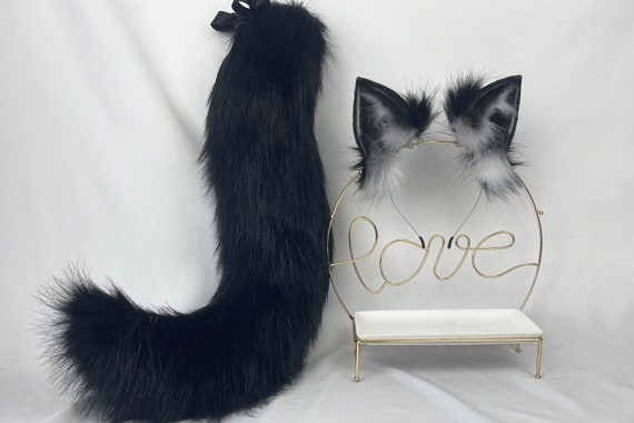 Black22-inch Tail Wolf Ears Cosplay Animal Ears Plush Headband - Etsy