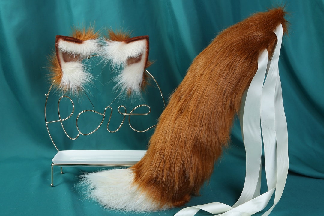 22in Brown Wolf Brown Animal Ears Tail wolf Ears cosplay Animal Ears ...