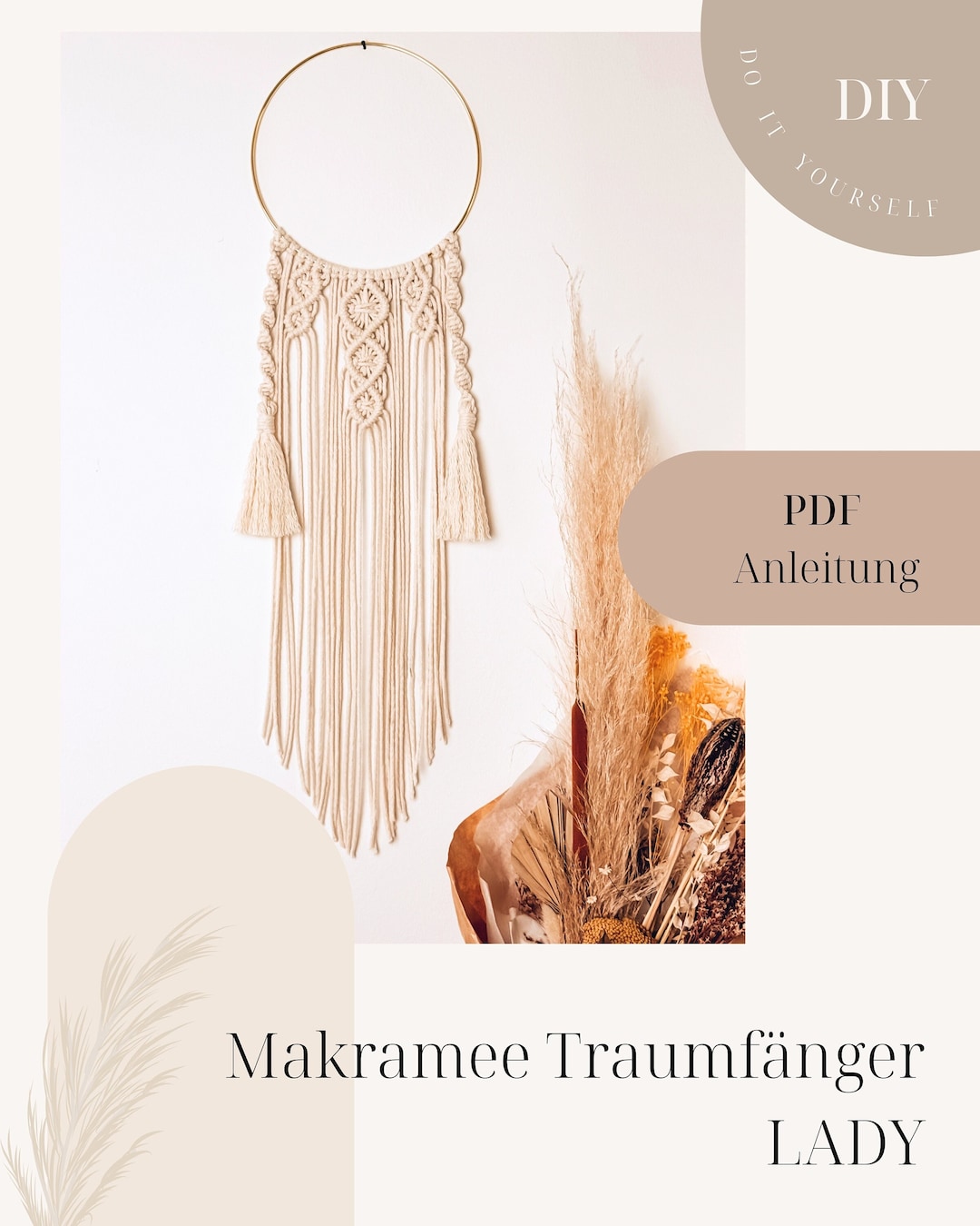 Macrame PDF Instructions Dream Catcher LADY, Ring Wall Hanging, Learn ...