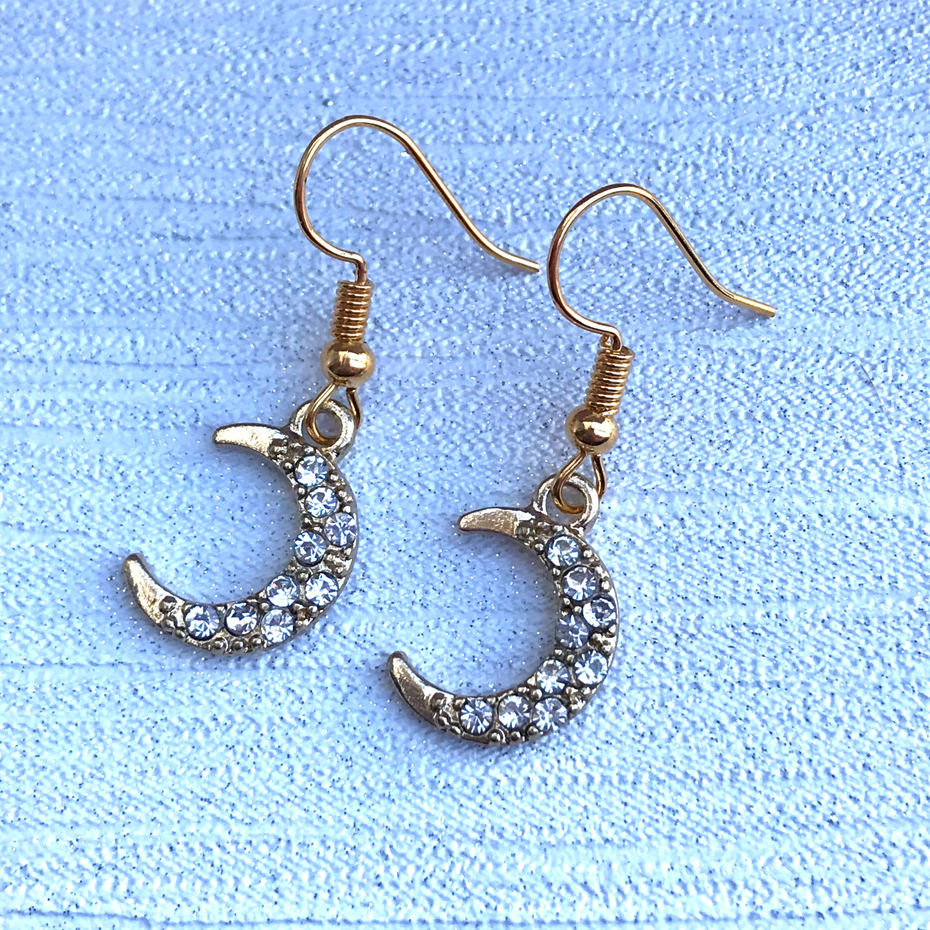 Moon earrings dangle uk moon earrings crystal celestial | Etsy