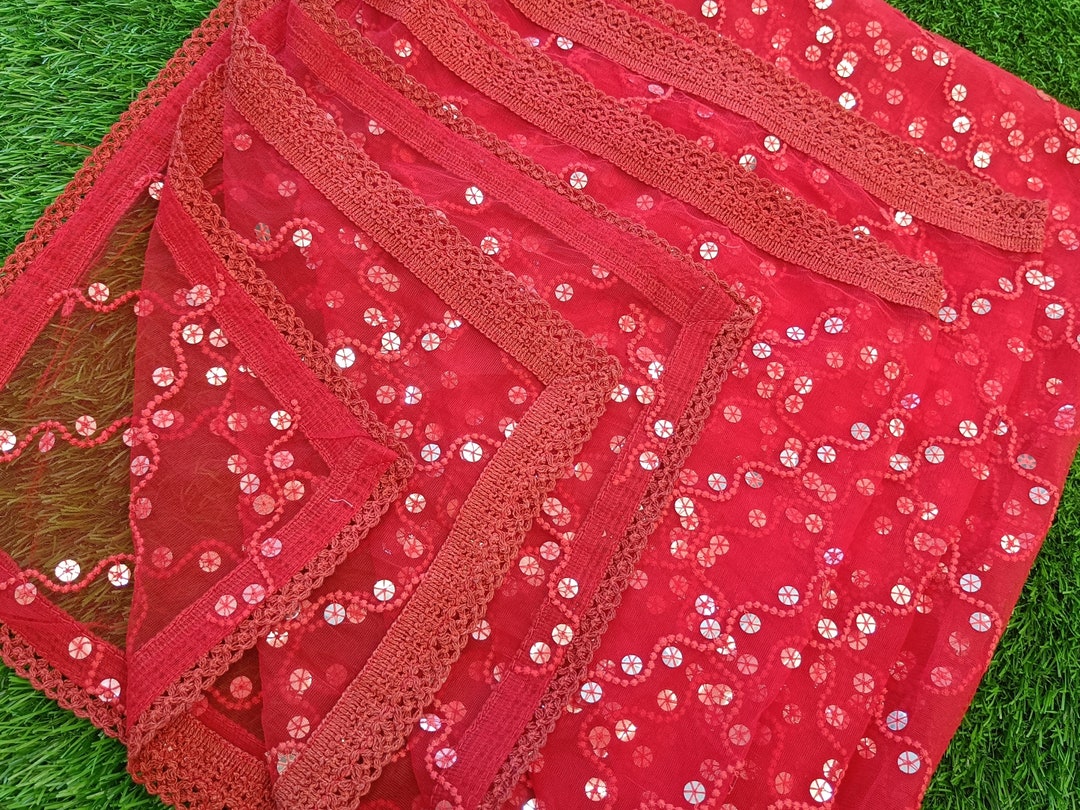 Designer Red Net Dupatta | Indian Dupatta| Net Seqins Embroidered ...