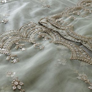 Pastel Green Net Dupatta With Sequin Work | Scalloped Border | Wedding ...