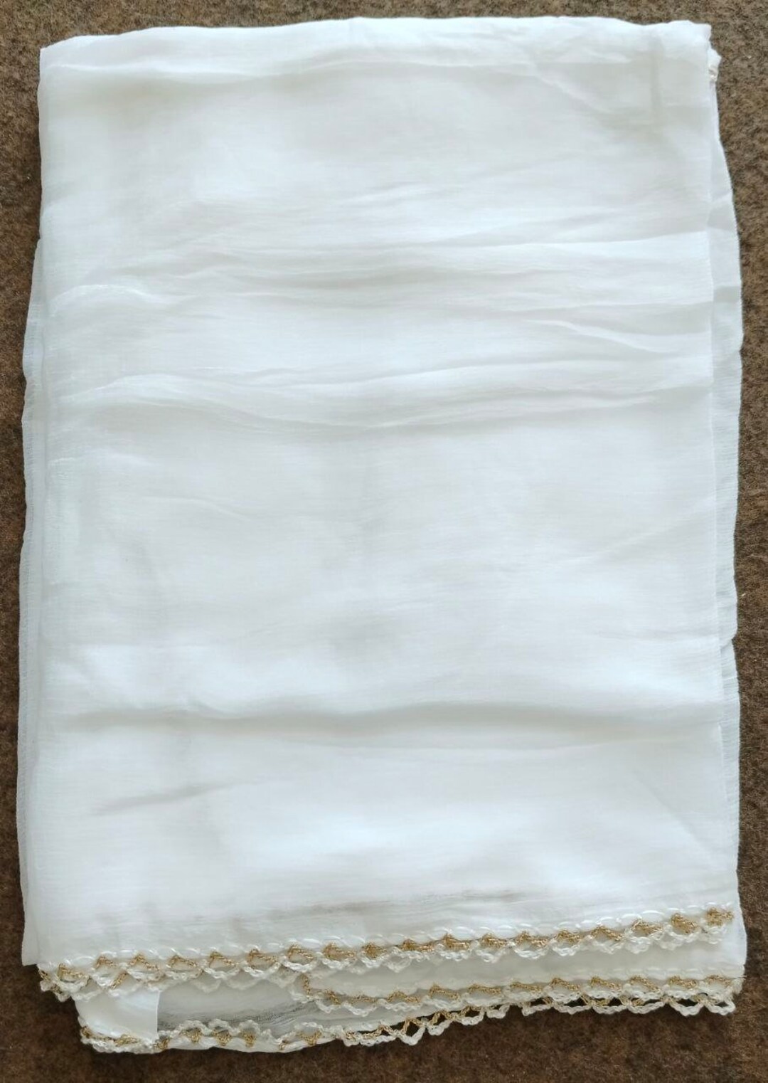 White Chiffon Dupatta: Golden Kingri Lace Border, Lightweight Scarf - Etsy