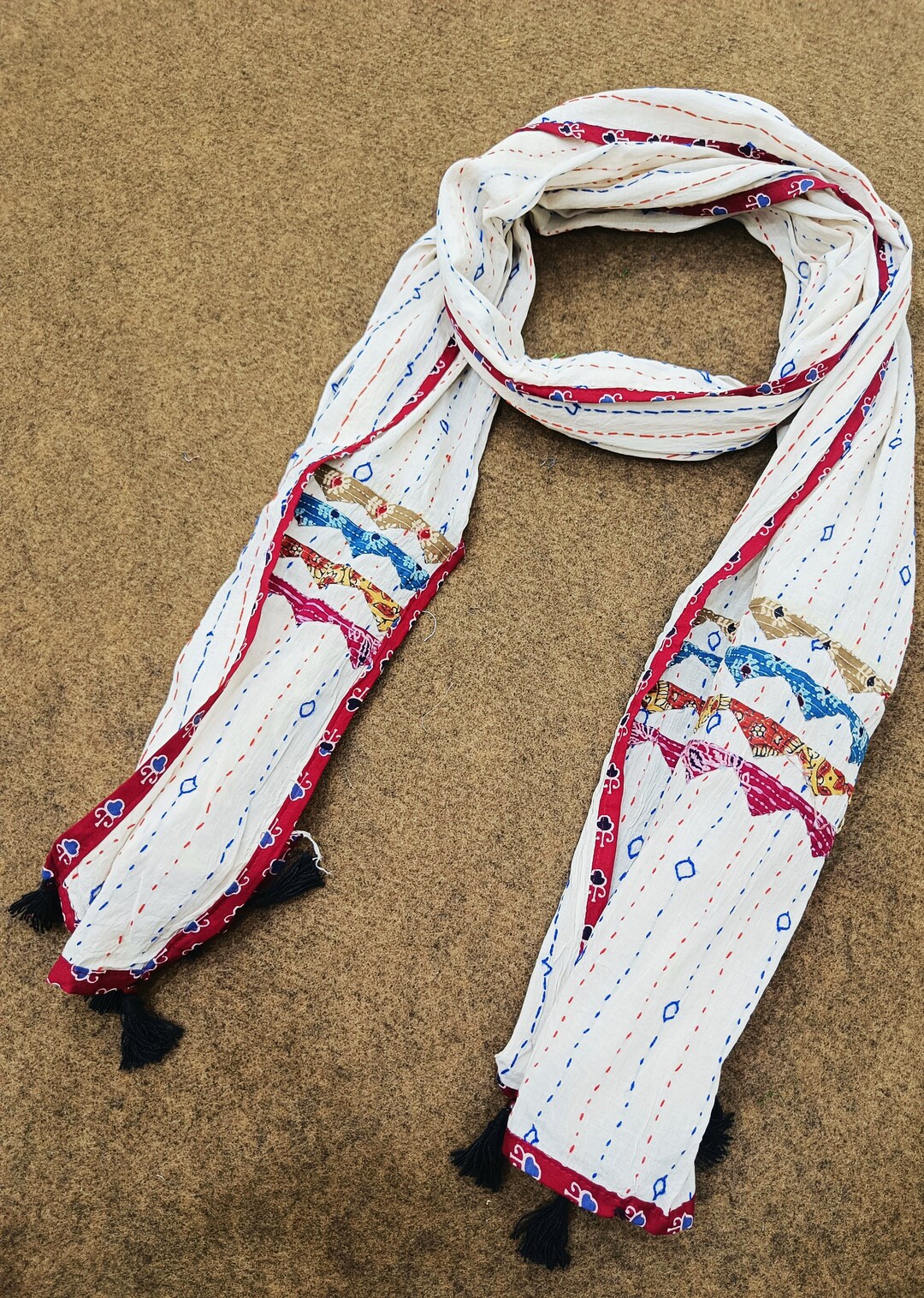 Kantha Stitch Ethnic Stole| Indian Stole| Desginer Dupatta|cotton Stole ...