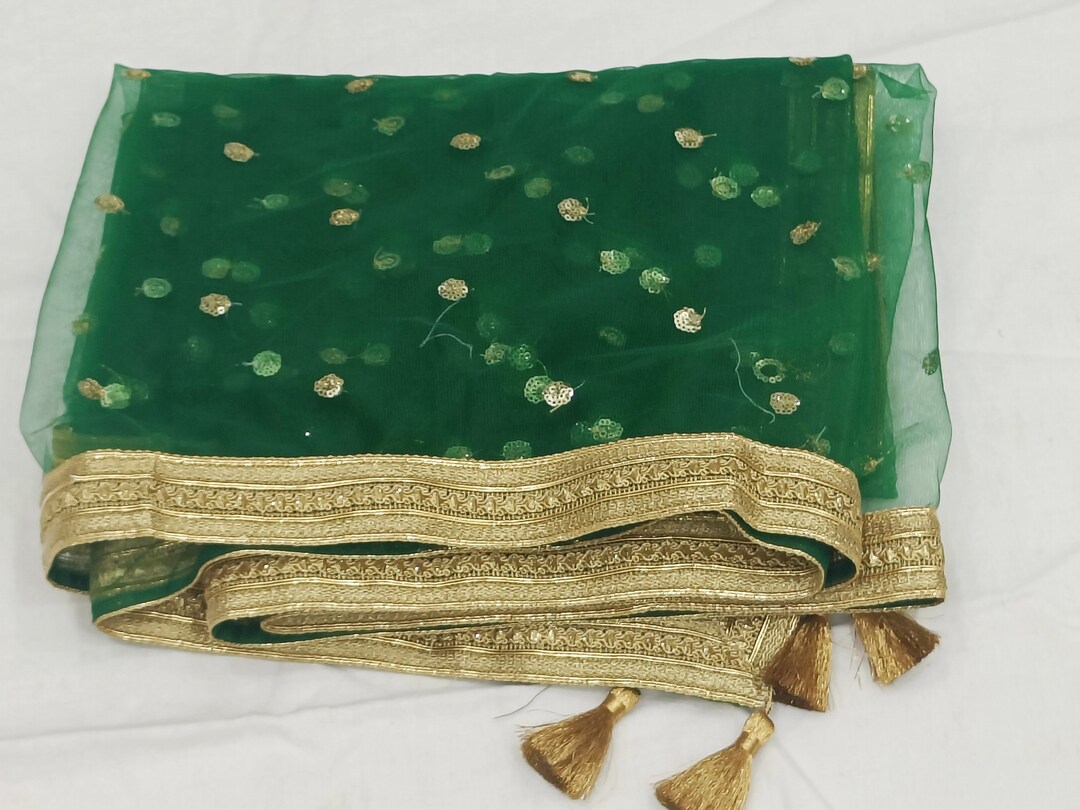 Green Net Dupatta With Golden Trimmed Border| Wedding Dupatta | Nikah ...