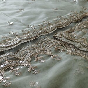 Pastel Green Net Dupatta With Sequin Work | Scalloped Border | Wedding ...