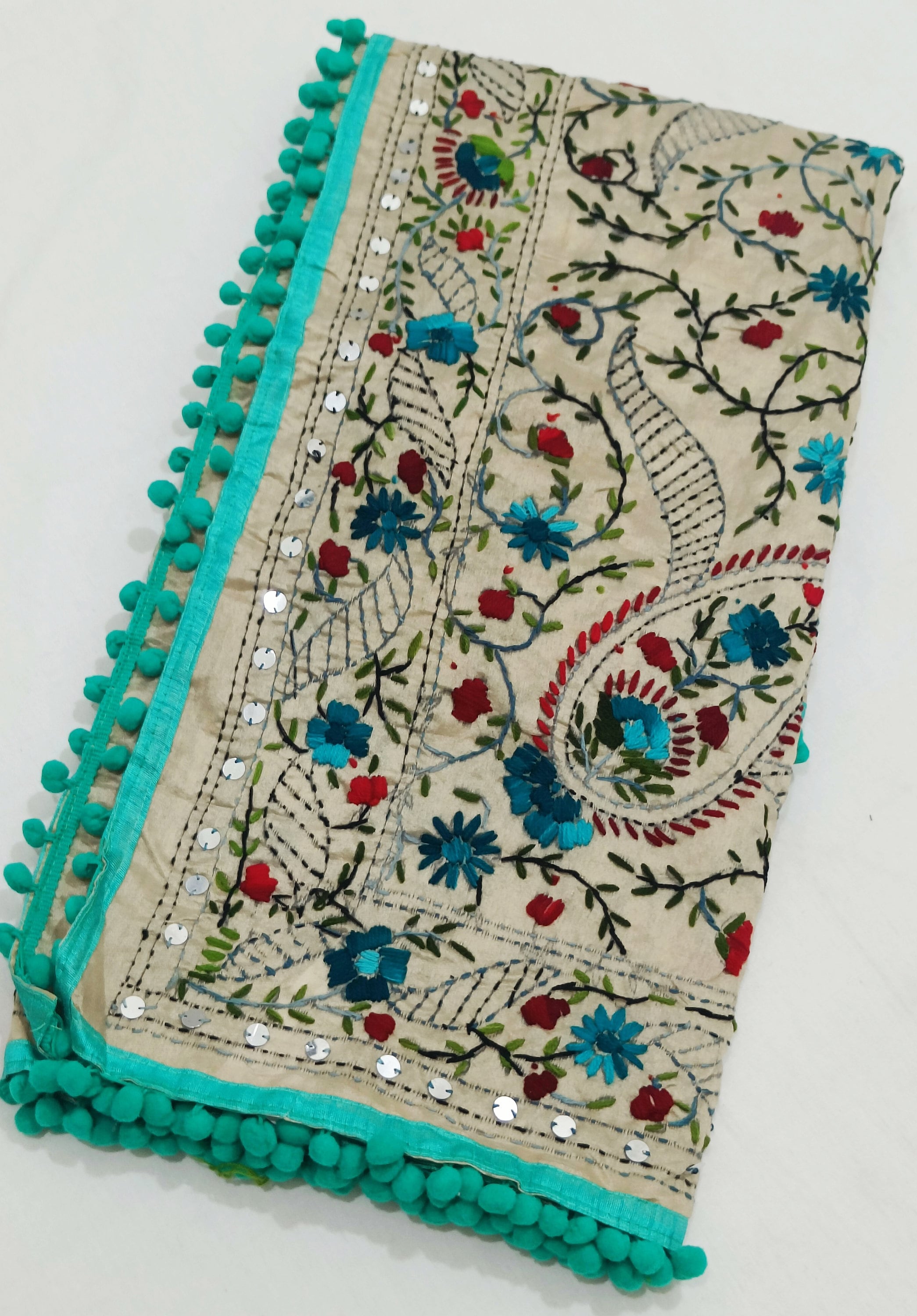 Full Embroidered Dupatta Kantha Work Dupatta Traditional Dupatta ...