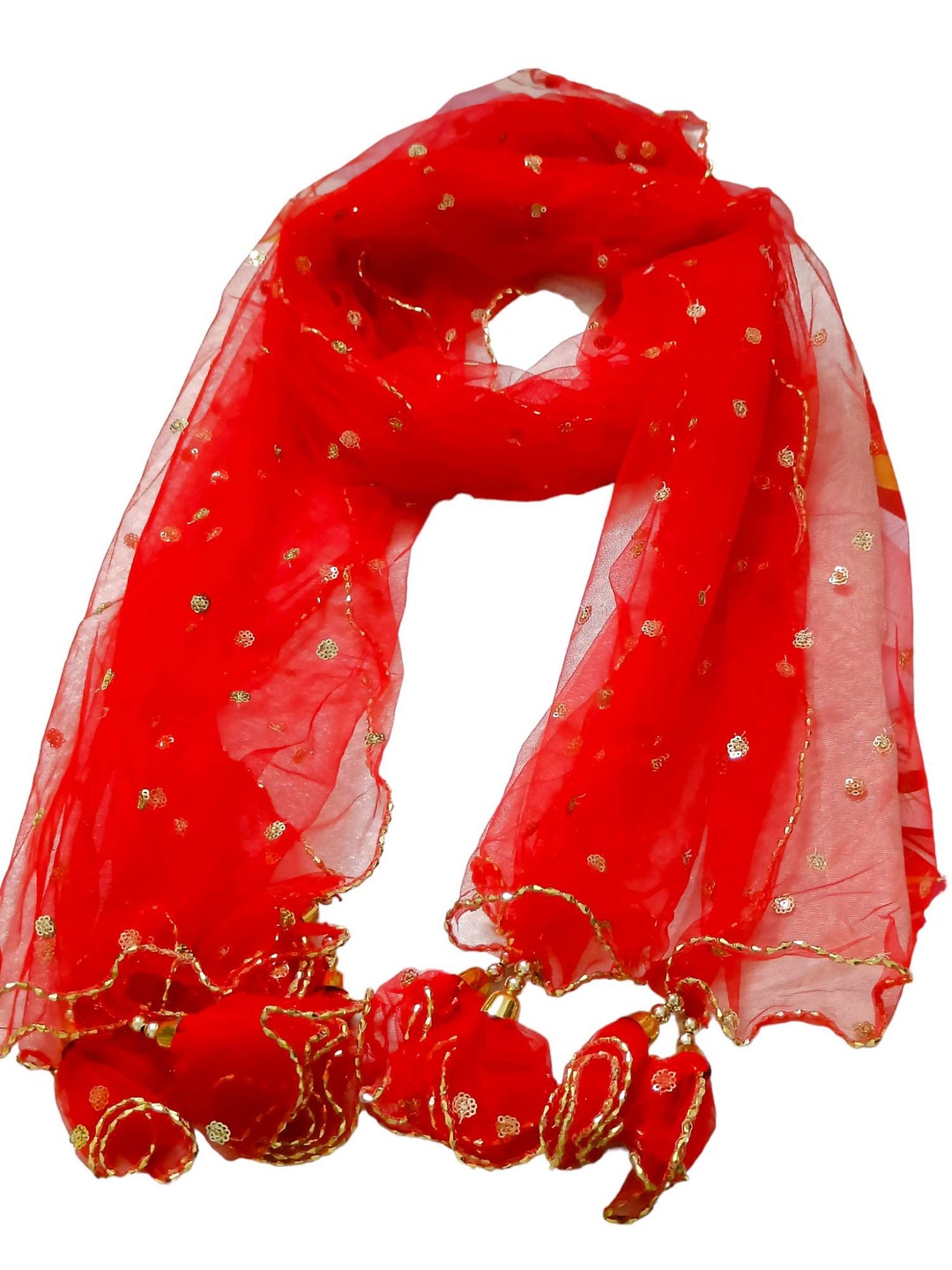 Designer Red Net Dupatta | Indian Dupatta| Net Seqins Embroidered ...