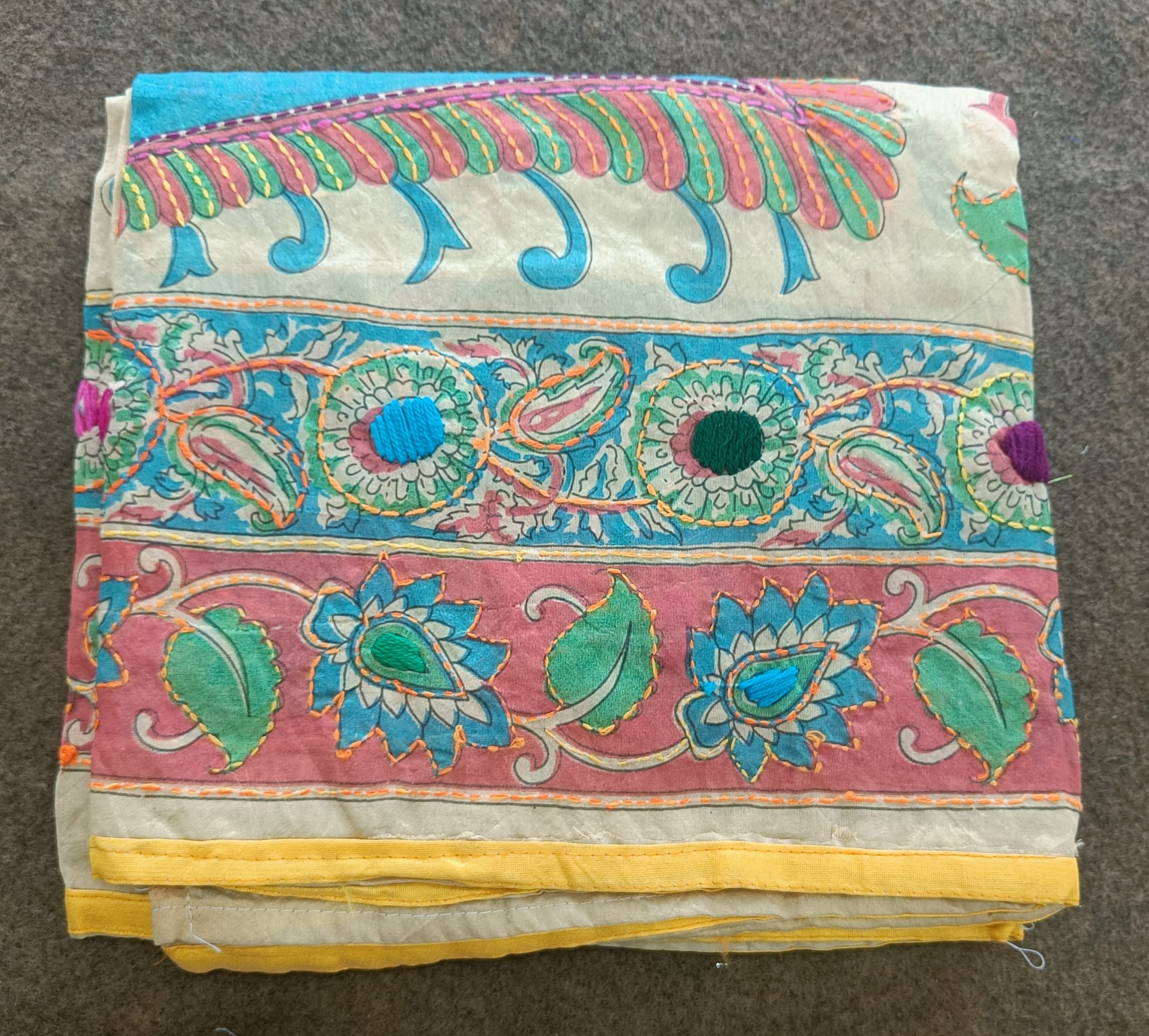 Full Embroidered Dupatta Kantha Work Dupatta on Madhubani Painting ...