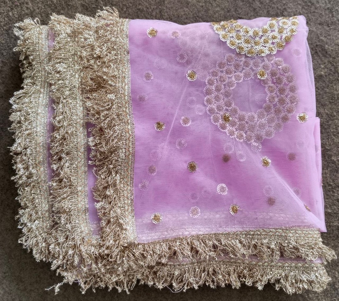 Designer Pink Net Dupatta With Golden Border| Wedding Dupatta | Nikah ...