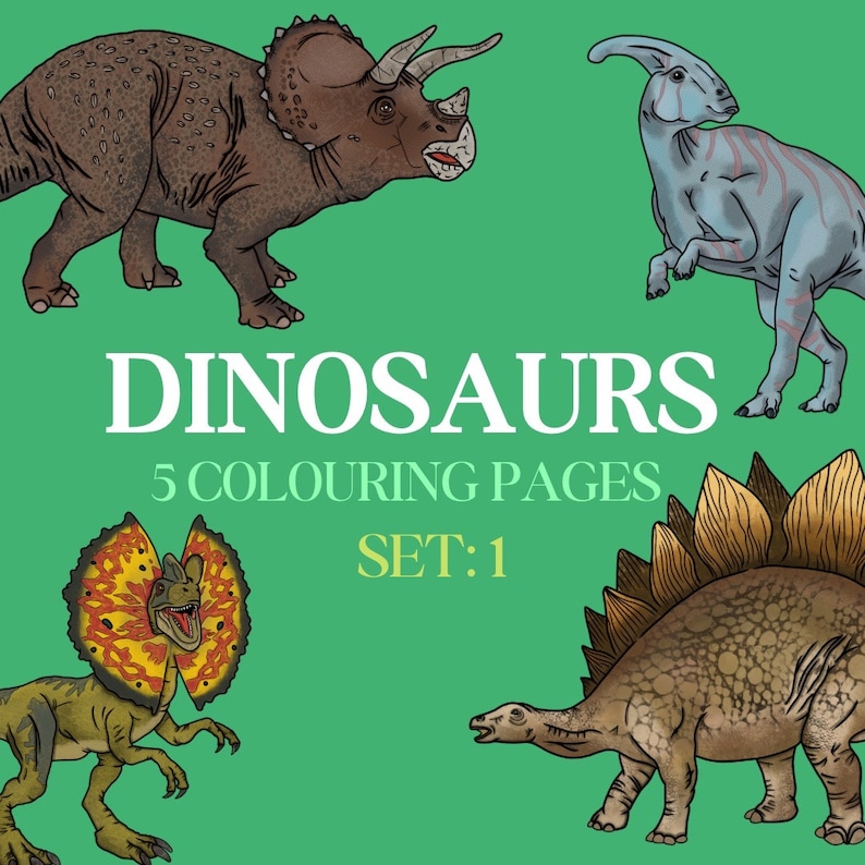 Dinosaur Colouring Pages Set 1 Contains 5 Dinosaur Pictures to Download ...