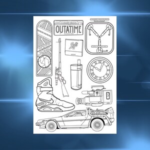 Back to the Future Themed Digital Art Print With Coloring Page Instant ...