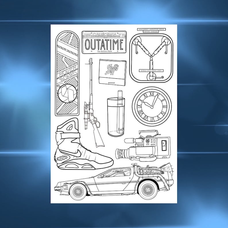 Back to the Future Themed Digital Art Print With Coloring Page Instant ...