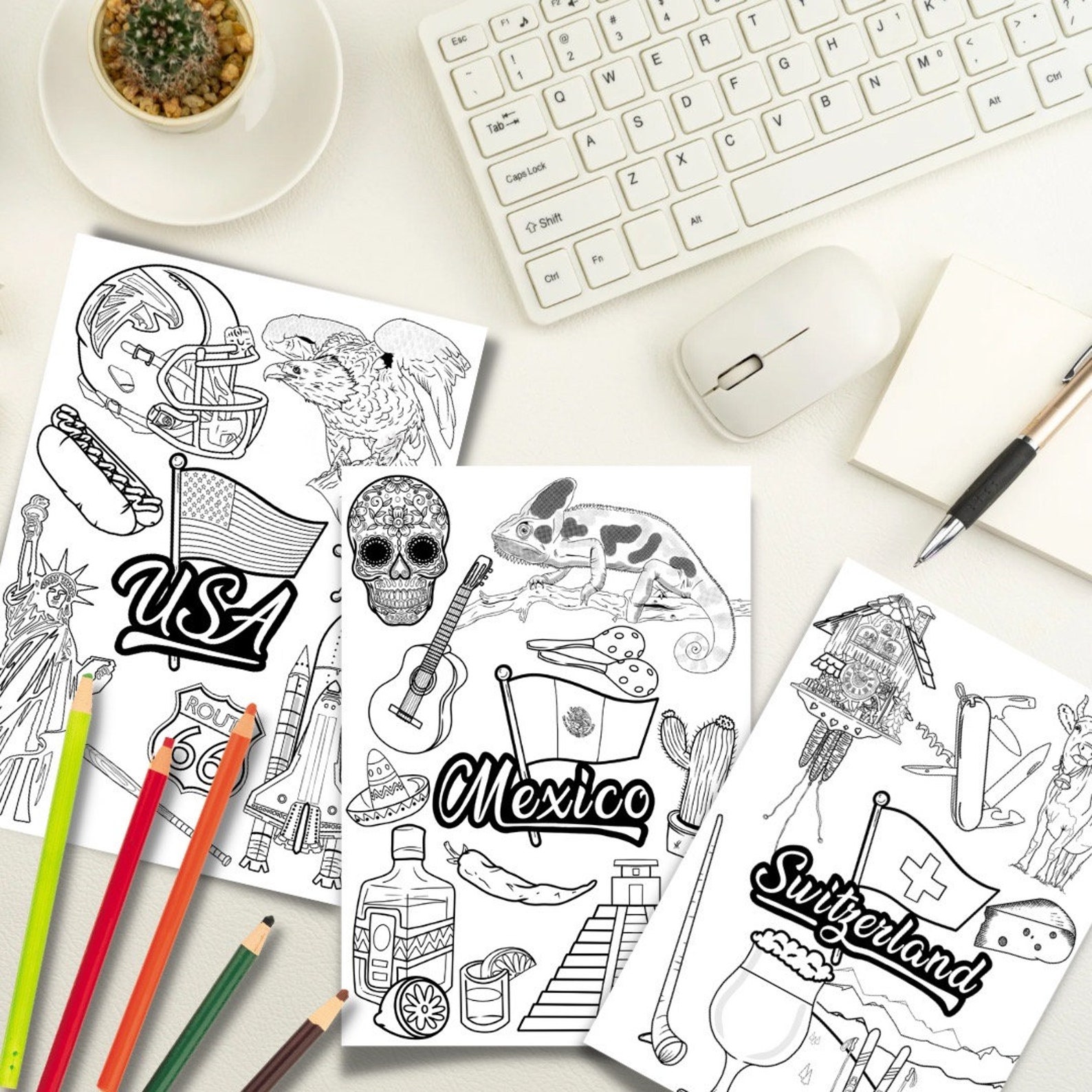 Travel Destinations Part: 2 Colouring Pages Print at Home Greece India ...