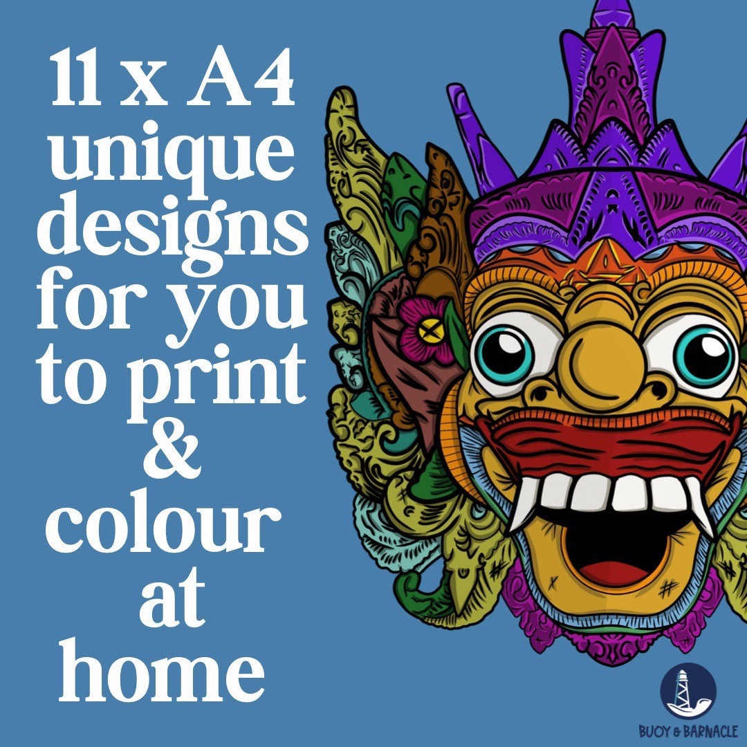 Traditional Balinese Masks Colouring Pages Set 1 Contains 11 Handdrawn ...