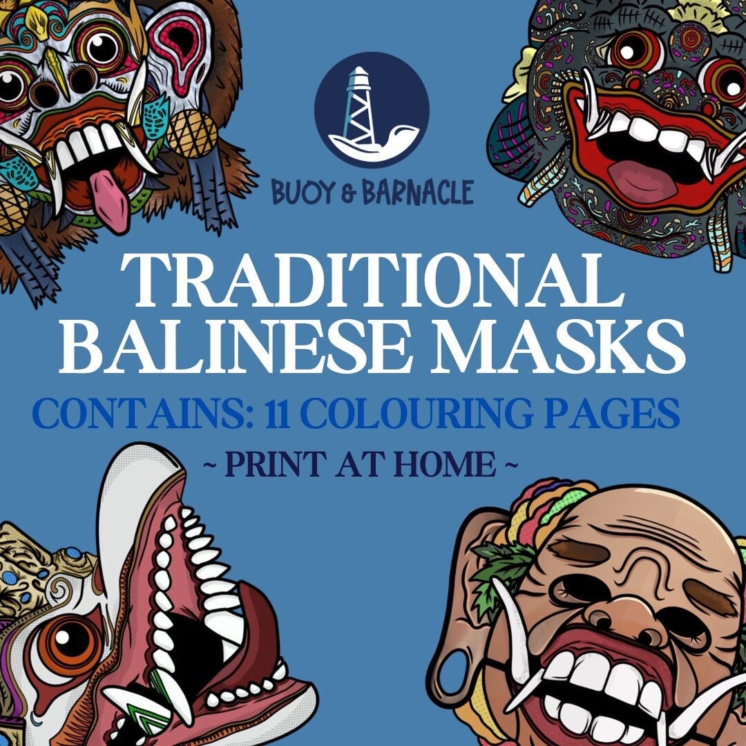 Traditional Balinese Masks Colouring Pages Set 1 Contains 11 Handdrawn ...