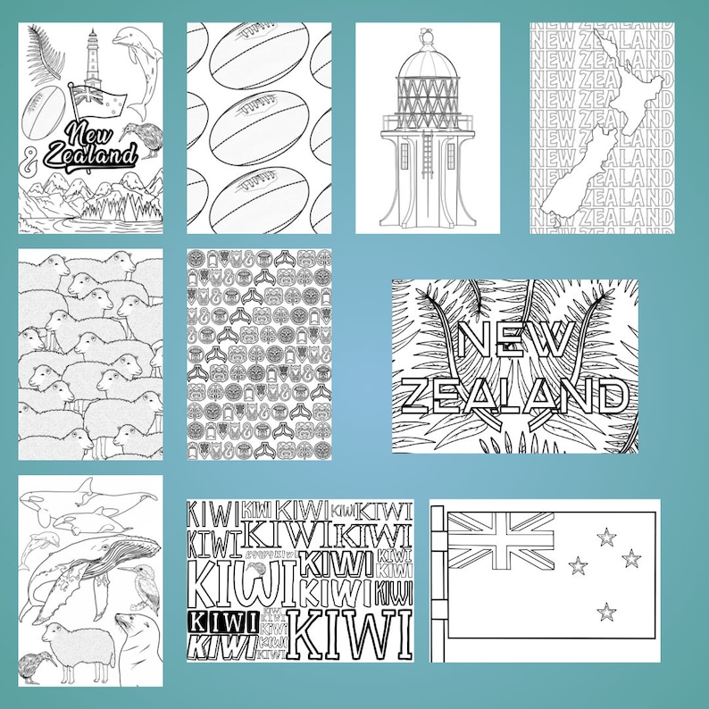 Relax and Colour Your Way Through New Zealand - Set of 10 Printable Nz ...