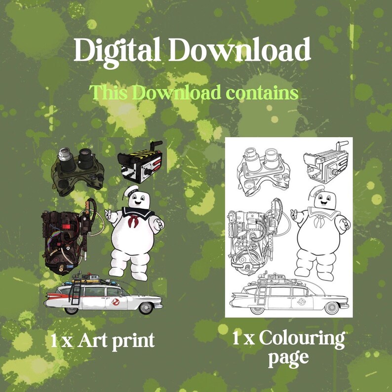 Ghostbusters Themed Digital Art Print With Coloring Page Instant ...