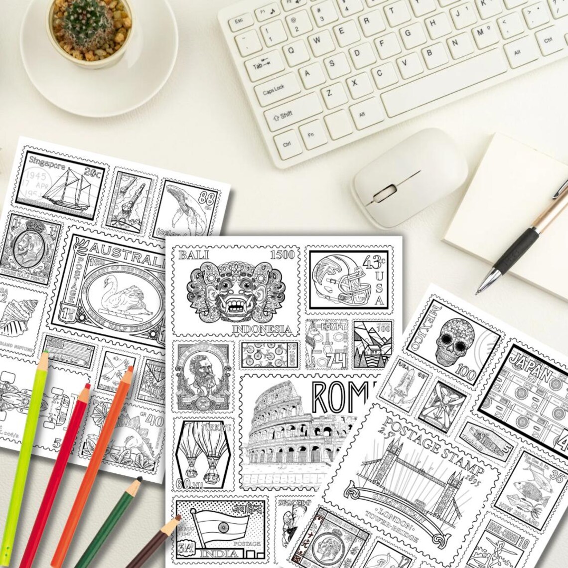 Postage Stamp Colouring Pages Contains 4 Stamp Themed Pictures to ...