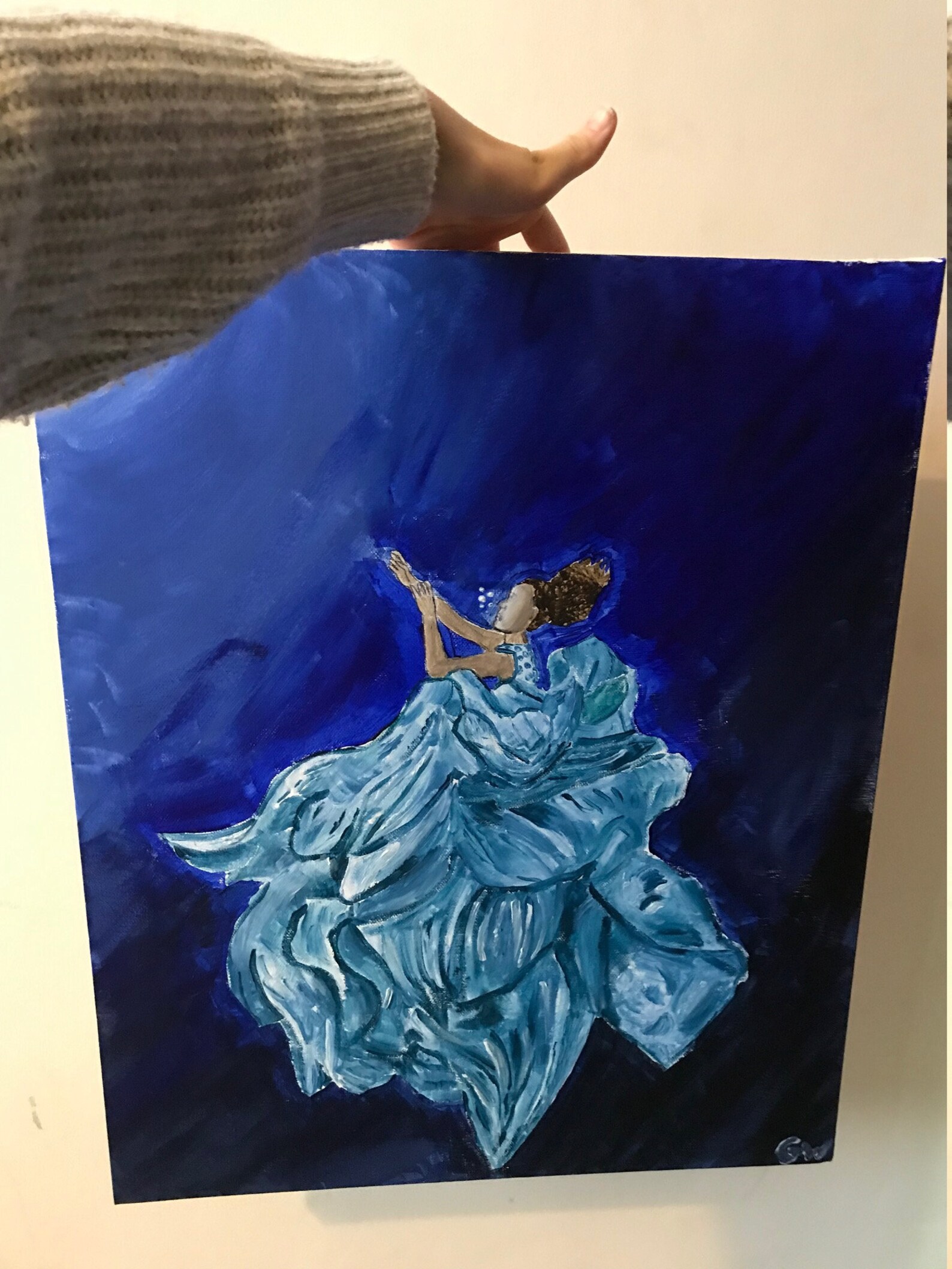 Abstract Girl Floating in Water Acrylic Painting on Stretched Canvas ...