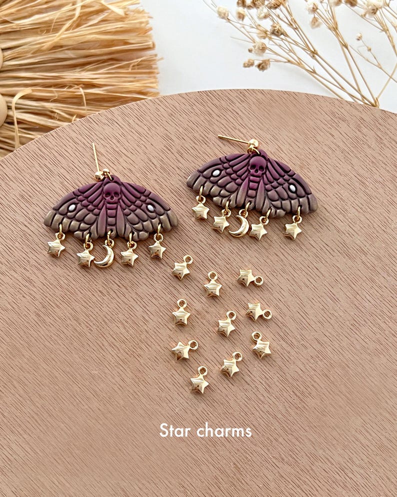 10pcs 14K Gold Plated Star Moon Charms | Halloween Charms | DIY ...