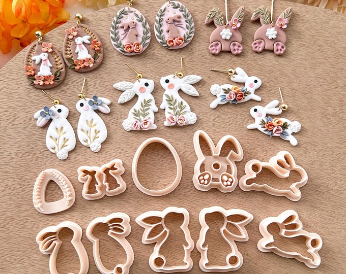 Easter /spring Polymer Clay Studs . Bunny Head, Floral Rabbit Cross ...