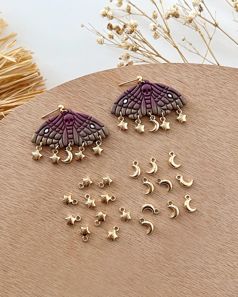 10pcs 14K Gold Plated Star Moon Charms | Halloween Charms | DIY ...