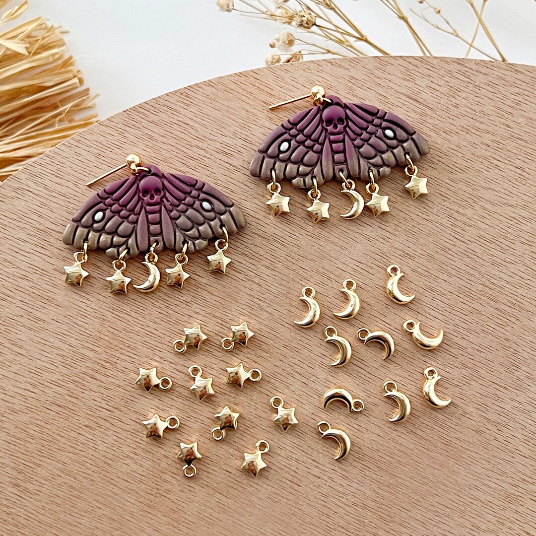 10pcs 14K Gold Plated Star Moon Charms | Halloween Charms | DIY ...