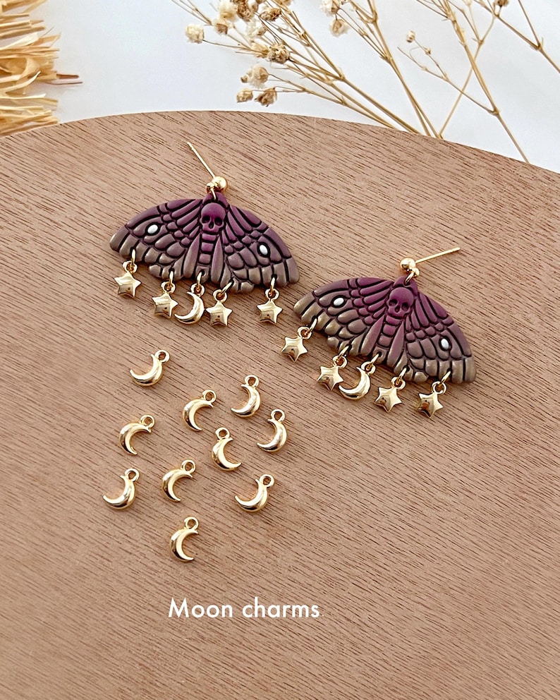 10pcs 14K Gold Plated Star Moon Charms | Halloween Charms | DIY ...