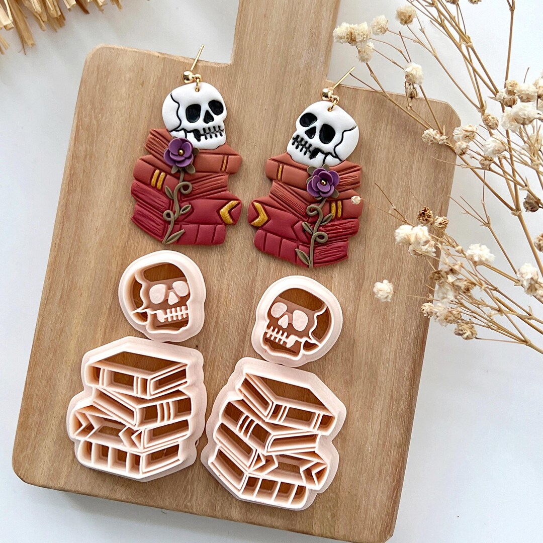 Halloween Skull Book Stack Polymer Clay Cutters | Halloween Clay ...