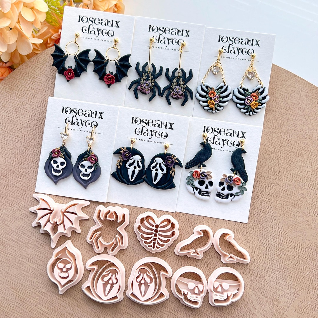 Halloween Polymer Clay Cutters | Spooky Bat, Spider & Ghost Face - Etsy