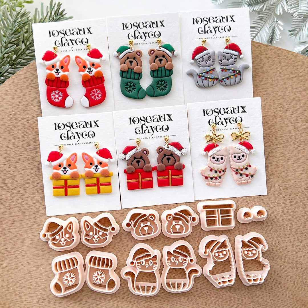 Christmas Animal Stocking Polymer Clay Cutters | Animal With Santa Hat ...