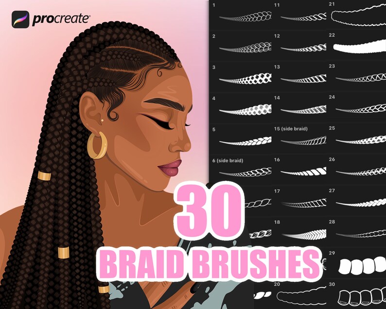 Procreate Braids Brush Set, Procreate Outline Braid Brushes, Hair Brush ...