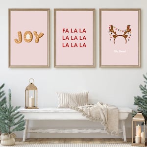 Pink Christmas Wall Art, Set of 15 Christmas Prints, Christmas ...