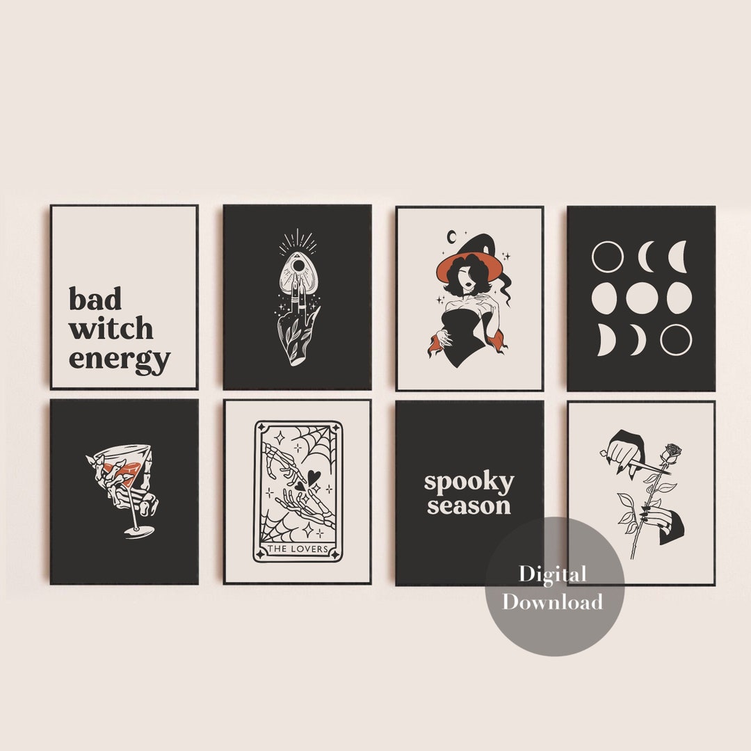 Retro Halloween Art Print, 8 Halloween Printables, Halloween Decor ...