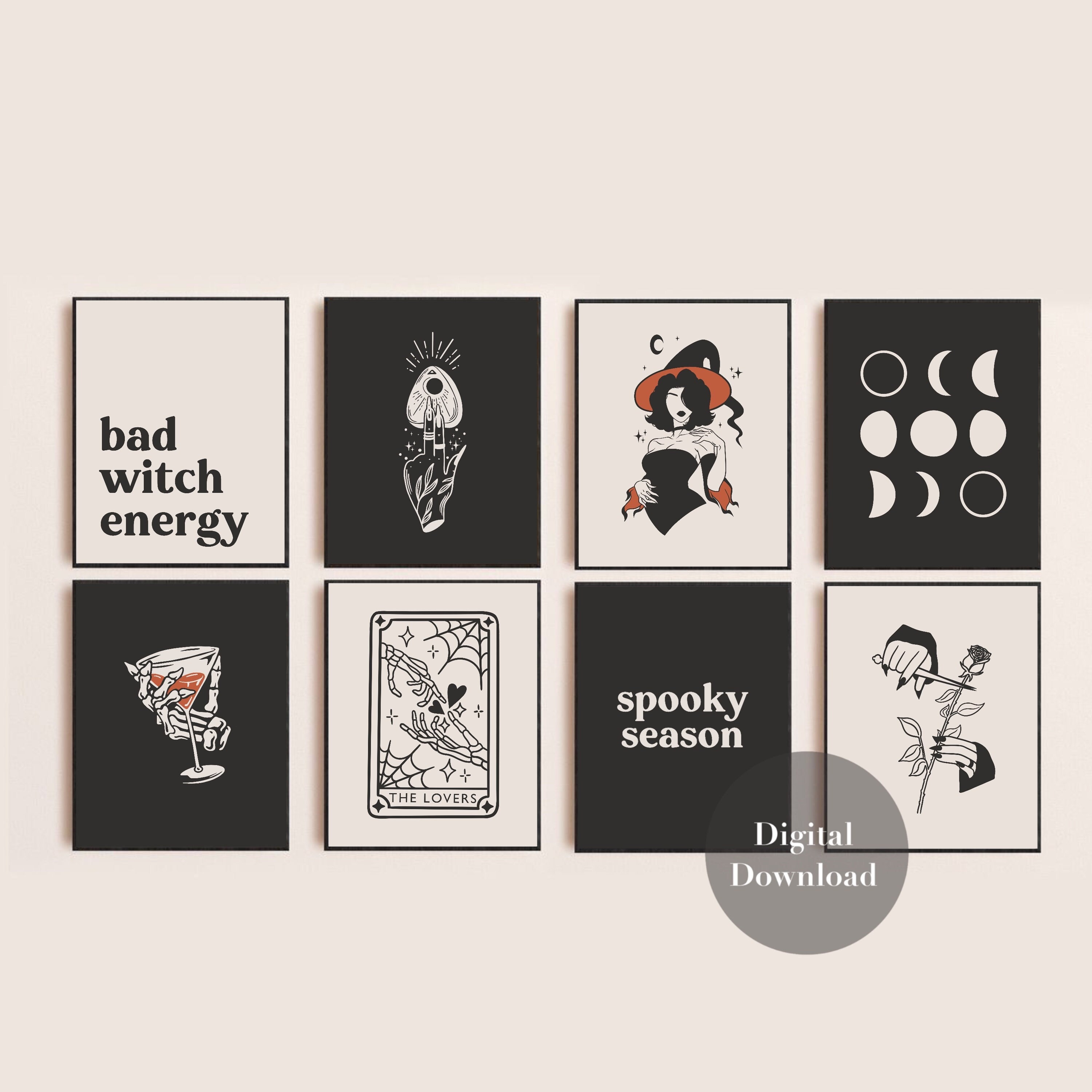 Retro Halloween Art Print, 8 Halloween Printables, Halloween Decor ...