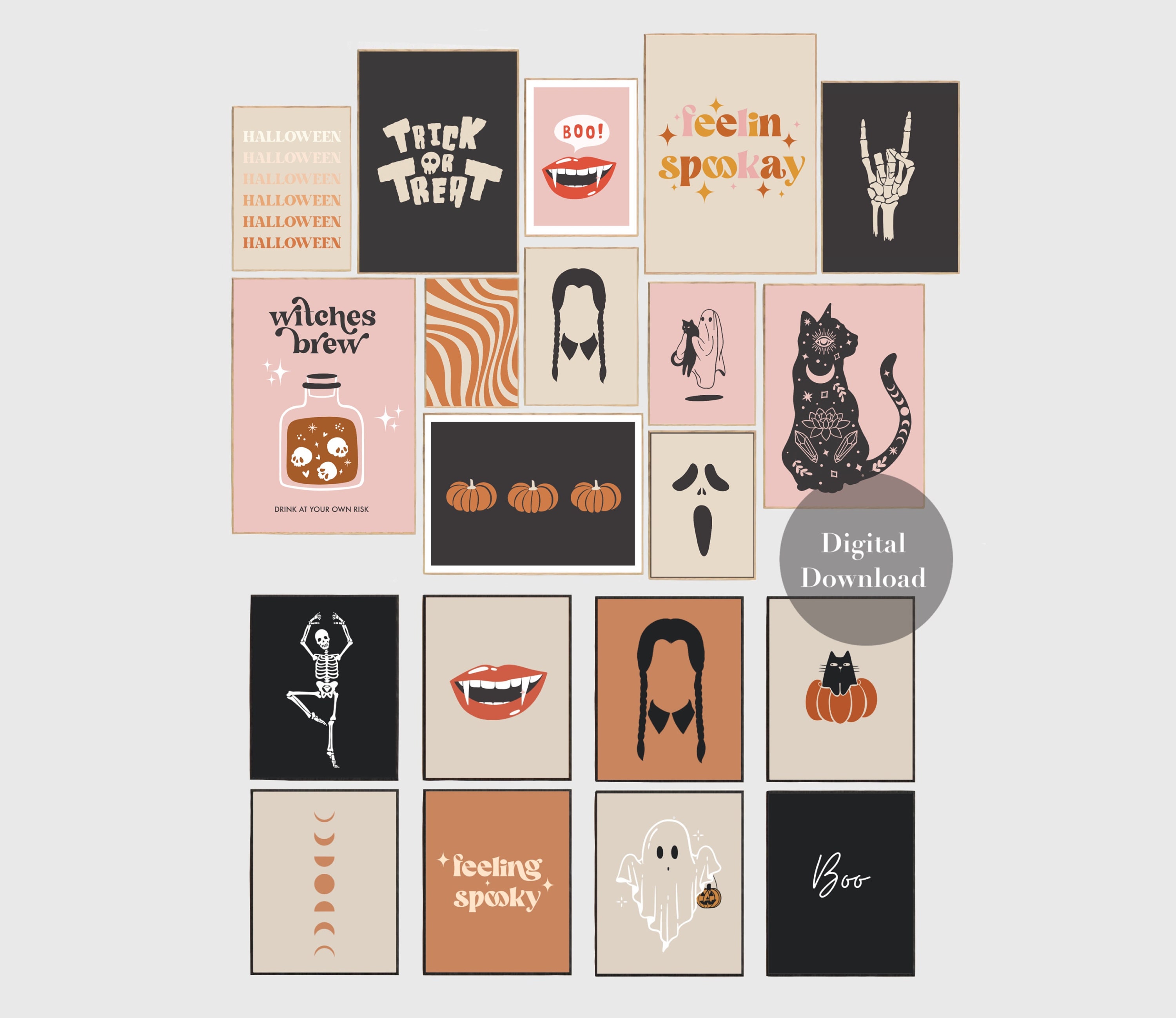 Halloween Wall Art Mega Bundle, 20 Halloween Printables, Boho Halloween ...