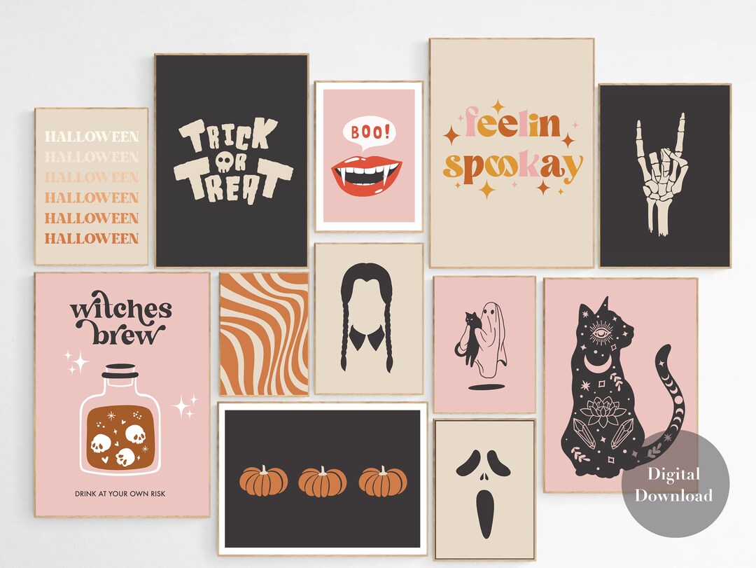 Retro Halloween Art Print, 12 Halloween Printables, Halloween Decor ...